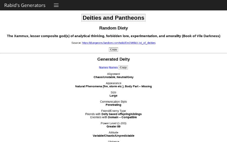 Deities and Pantheons ― Perchance Generator