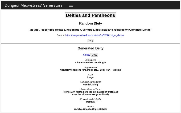 Deities and Pantheons ― Perchance Generator