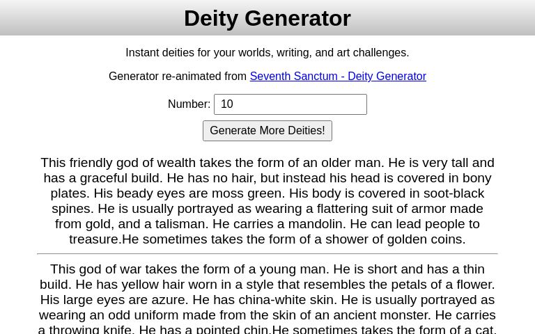 Deity Generator - Re-animated from Seventh Sanctum