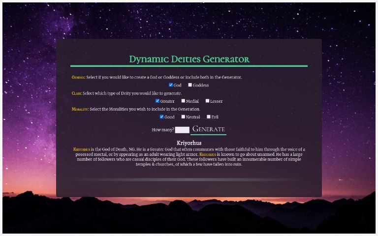 Dynamic Deities Generator