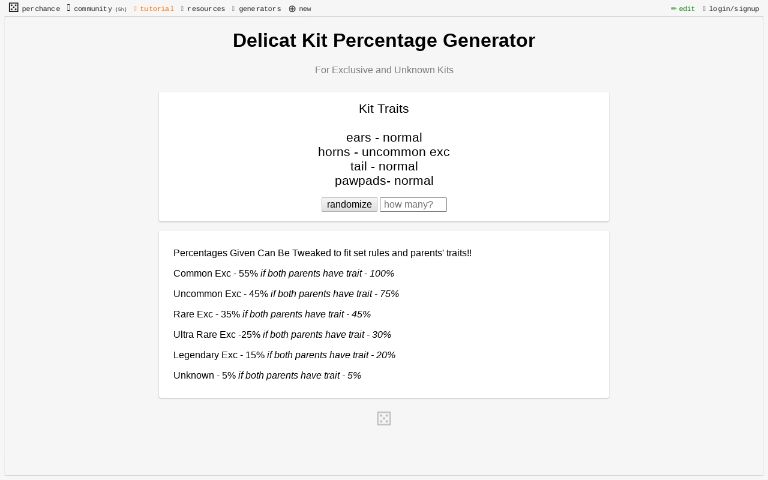 Delicat Kit Percentage Generator