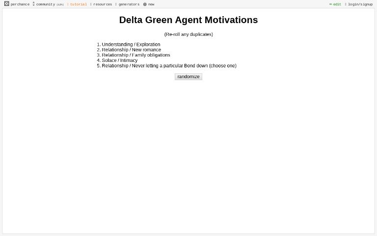 Delta Green Agent Motivations ― Perchance Generator