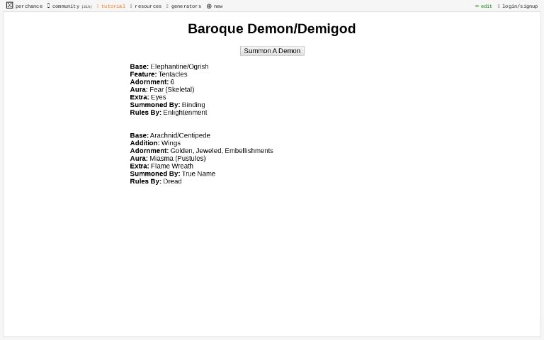 Baroque Demon/Demigod ― Perchance Generator