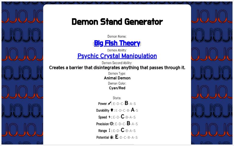 Demon Stand Generator ― Perchance