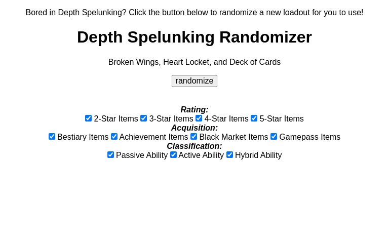 Depth Spelunking Randomizer ― Perchance Generator