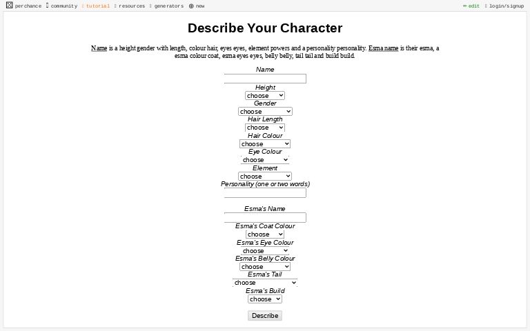 Describe Your Character ― Perchance Generator