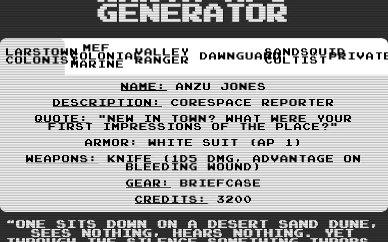 Desert Moon of Karth Npc Generator