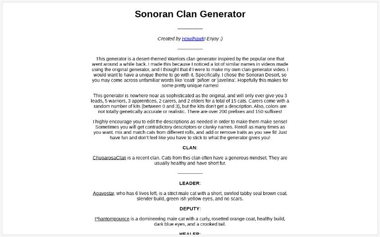 Sonoran Clan Generator