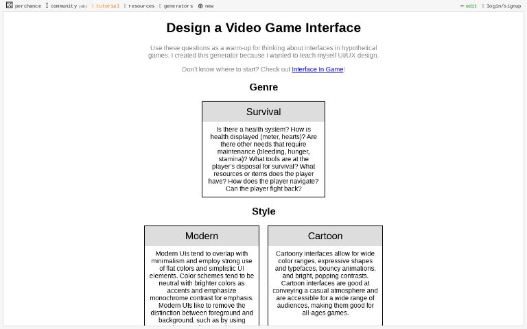 Design a Video Game Interface ― Perchance Generator