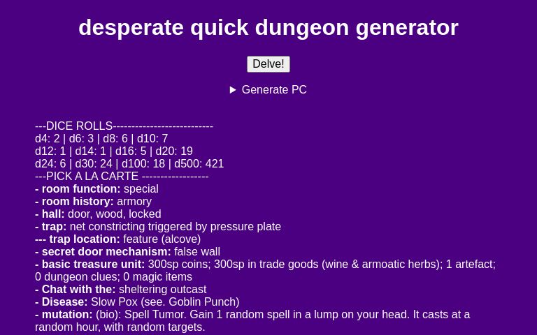 desperate quick dungeon generator
