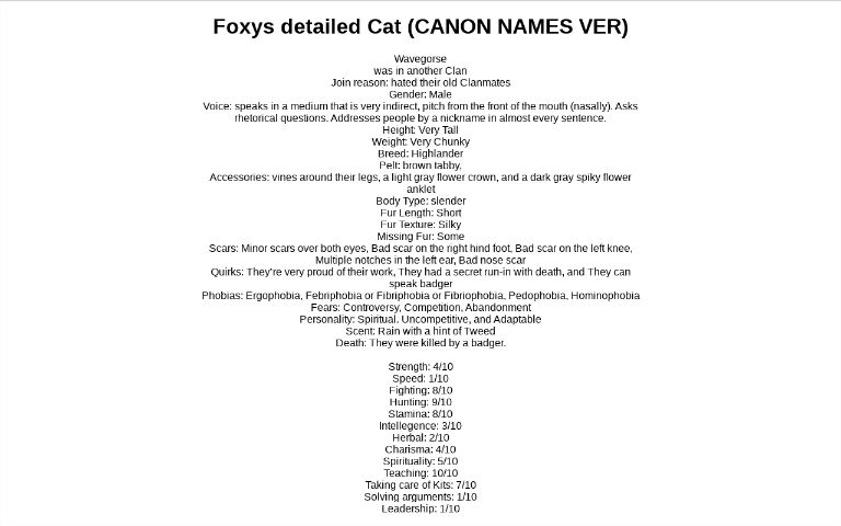 Foxys detailed Cat (CANON NAMES VER) ― Perchance Generator