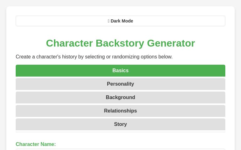 Character Backstory Generator