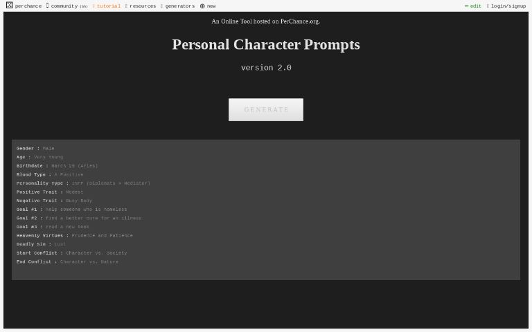 Personal Character Prompts ― Perchance Generator