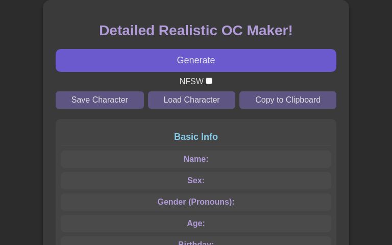Detailed Realistic OC Maker! ― Perchance Generator