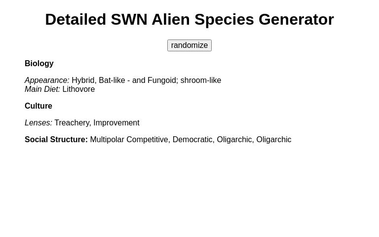 Detailed SWN Alien Species Generator