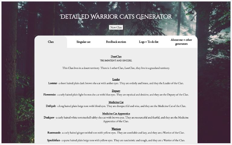 Detailed Warrior Cats Generator