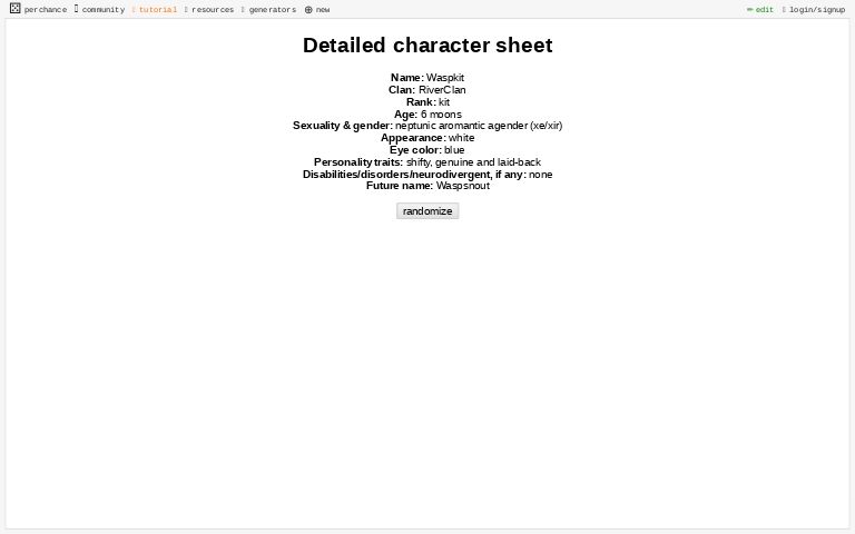 Detailed character sheet ― Perchance Generator