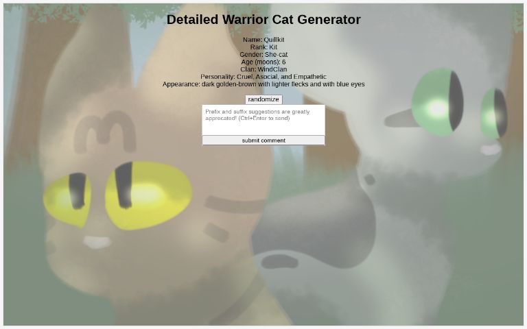 Detailed Warrior Cat Generator