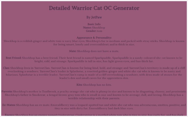 Detailed Warrior Cat OC Generator