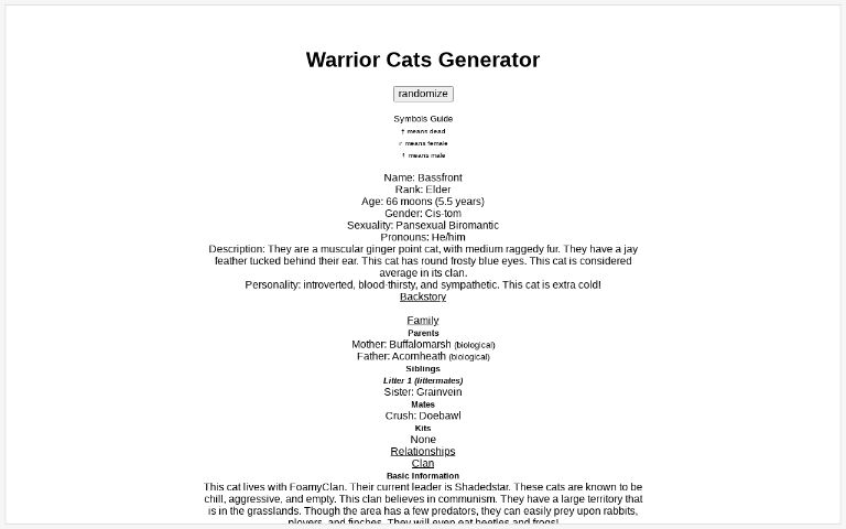 Warrior Cats Generator