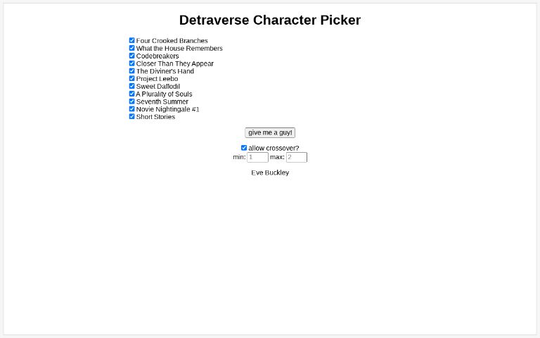 Detraverse Character Picker ― Perchance Generator