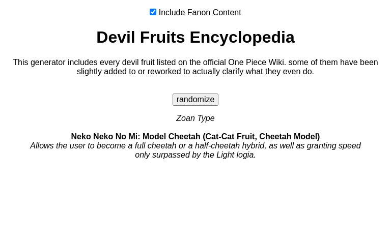 Devil Fruits Encyclopedia ― Perchance Generator