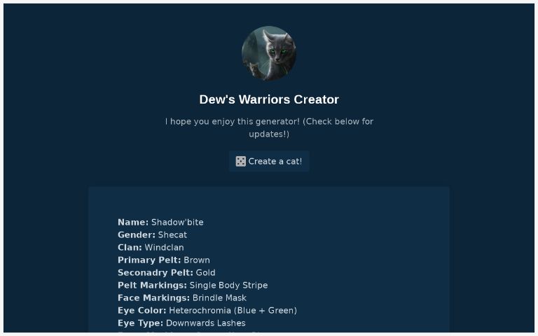 Dew's Warriors Creator ― Perchance Generator