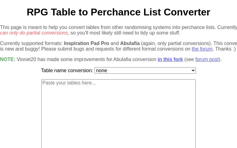 RPG Table to Perchance List Converter ― Perchance Generator