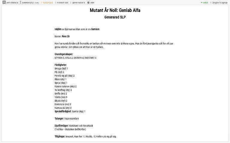 Mutant År Noll: Genlab Alfa ― Perchance Generator