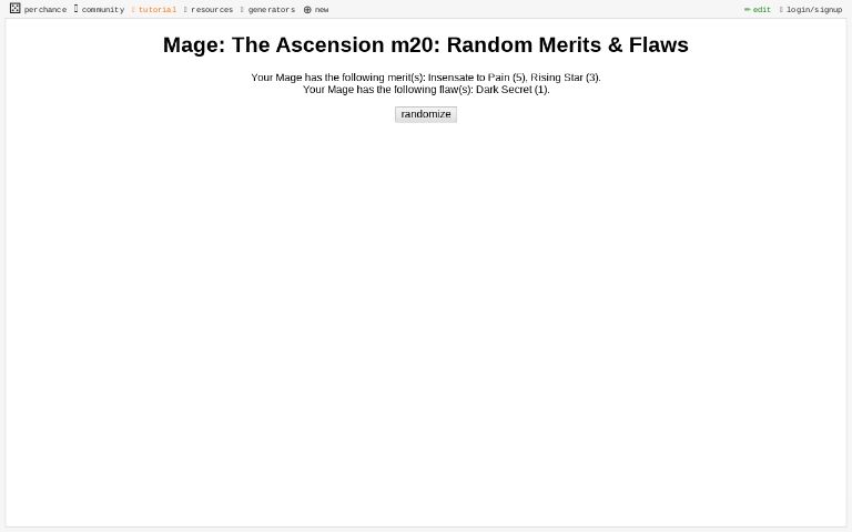 Mage: The Ascension m20: Random Merits & Flaws ― Perchance Generator
