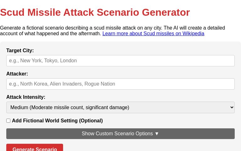 Scud Missile Attack Scenario Generator