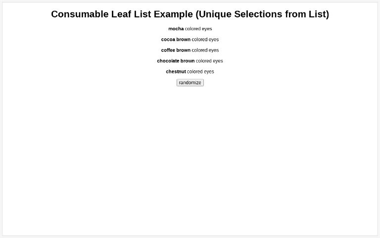 Consumable Leaf List Example (Unique Selections from List) ― Perchance Generator