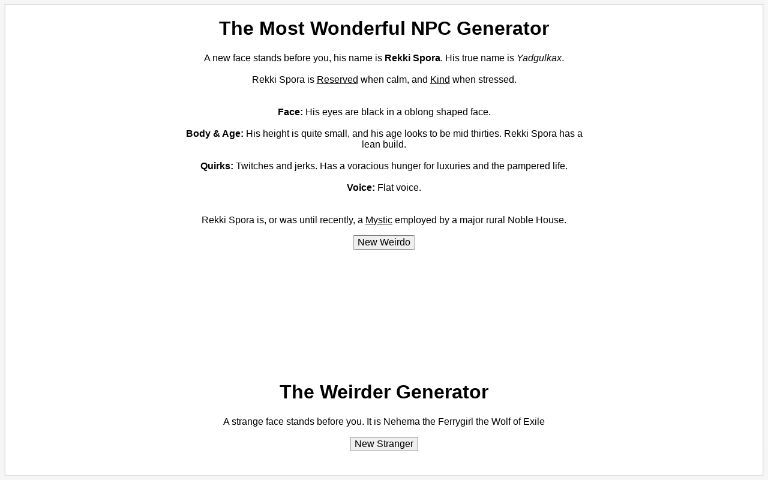 The Most Wonderful NPC Generator
