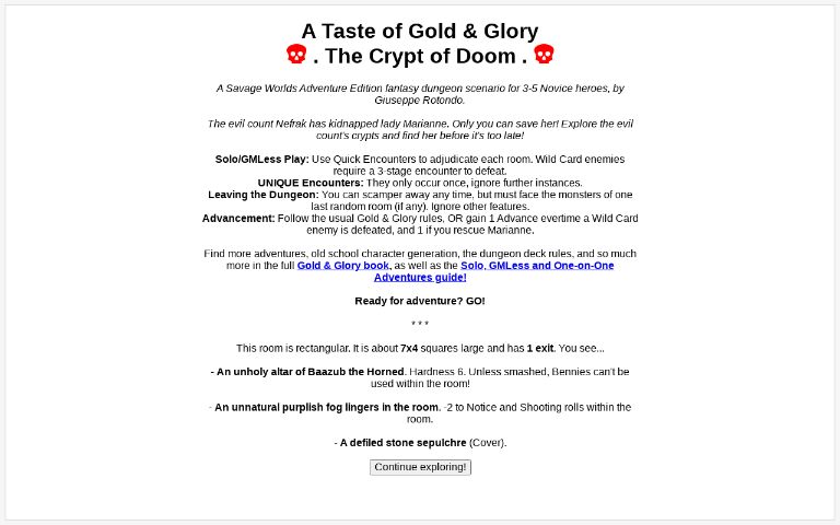 A Taste of Gold & Glory . The Crypt of Doom . ― Perchance Generator