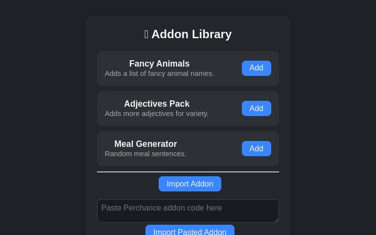 🧩 Addon Library ― Perchance Generator