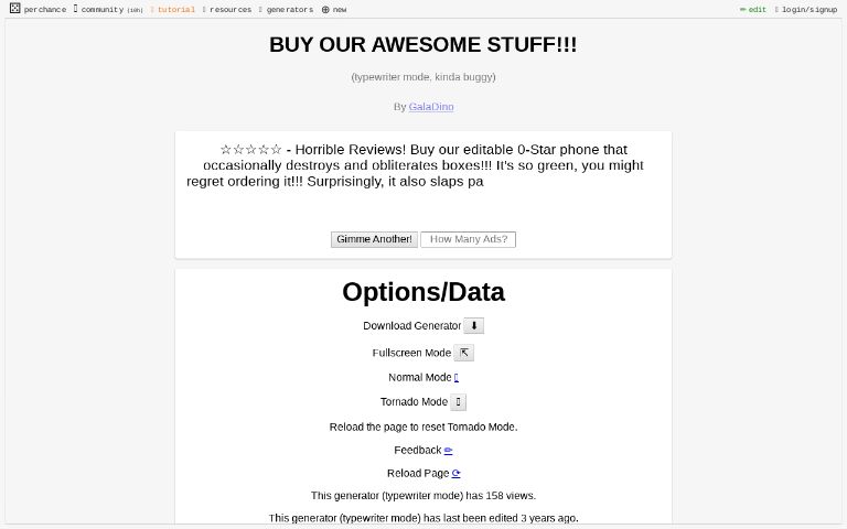 BUY OUR AWESOME STUFF!!! ― Perchance Generator