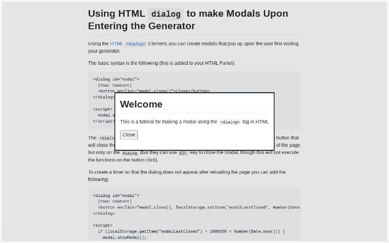 Dialog Modal Tutorial ― Perchance Generator