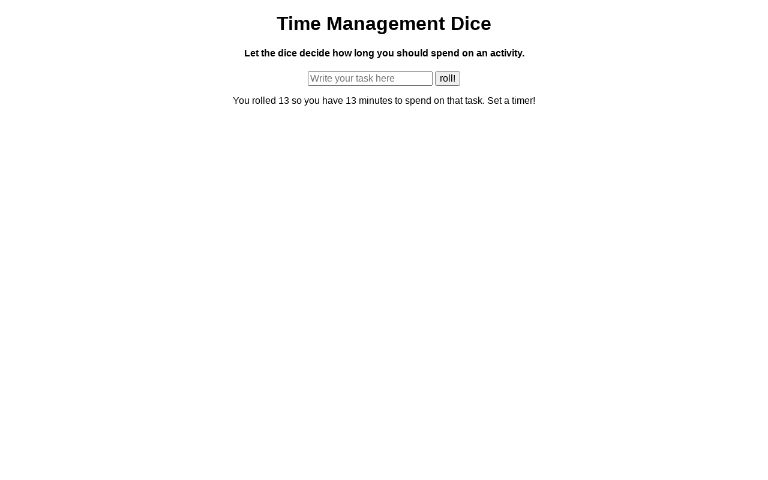 Time Management Dice ― Perchance Generator
