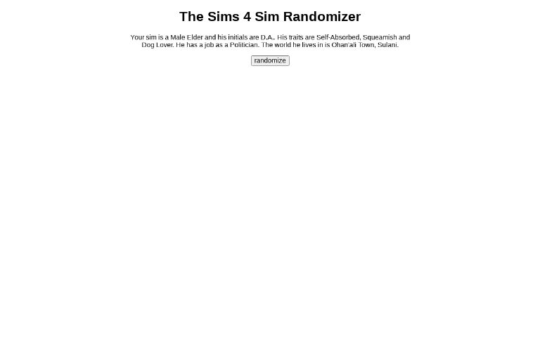 The Sims 4 Sim Randomizer ― Perchance Generator