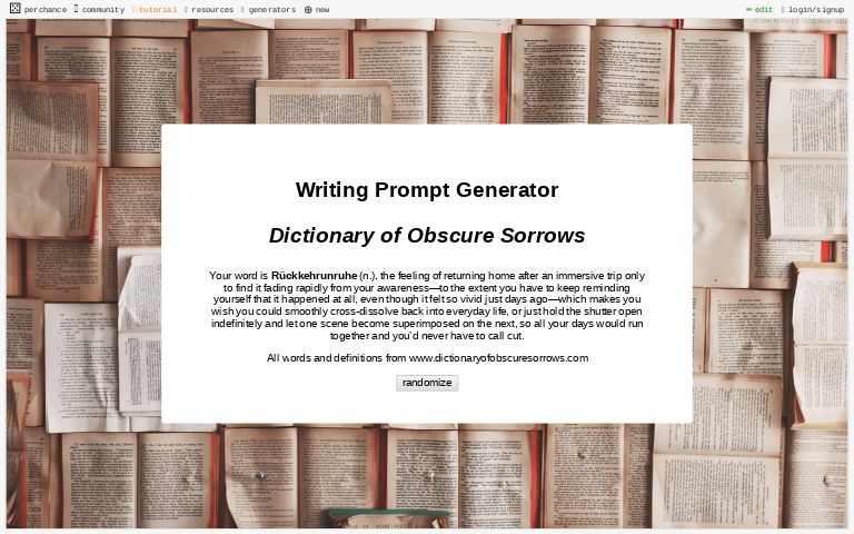 Writing Prompt GeneratorDictionary of Obscure Sorrows