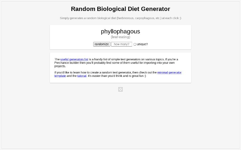 Random Biological Diet Generator
