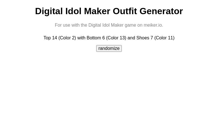 Digital Idol Maker Outfit Generator