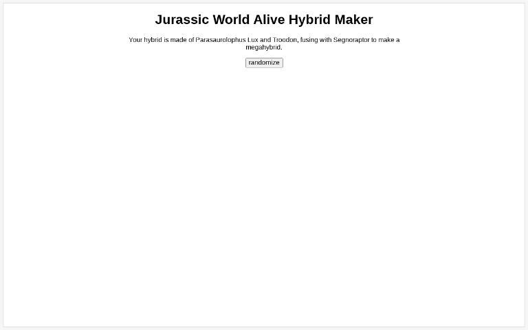 Jurassic World Alive Hybrid Maker ― Perchance Generator