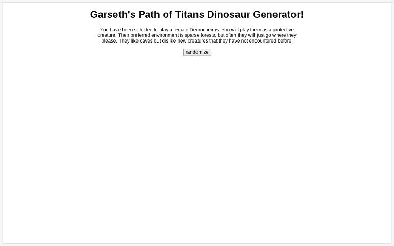 Garseth's Path of Titans Dinosaur Generator!