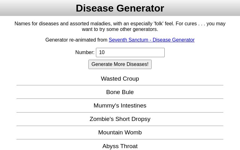 Disease Generator - Re-animated from Seventh Sanctum