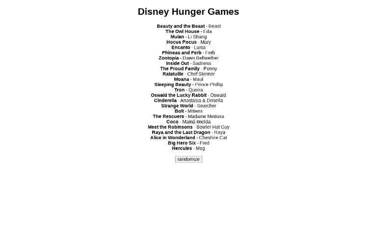 Disney Hunger Games ― Perchance Generator