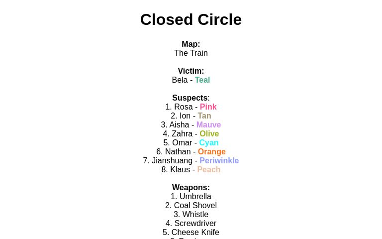 DistrustClosed Circle ― Perchance Generator