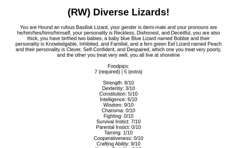 (RW) Diverse Lizards! ― Perchance Generator