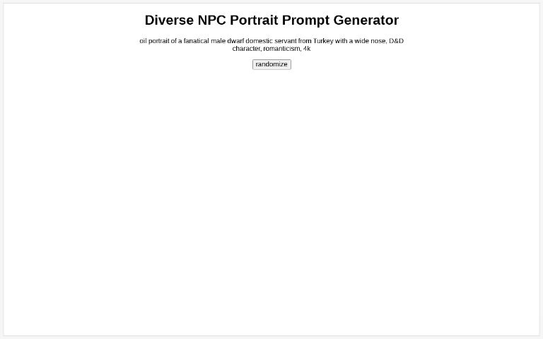 Diverse NPC Portrait Prompt Generator