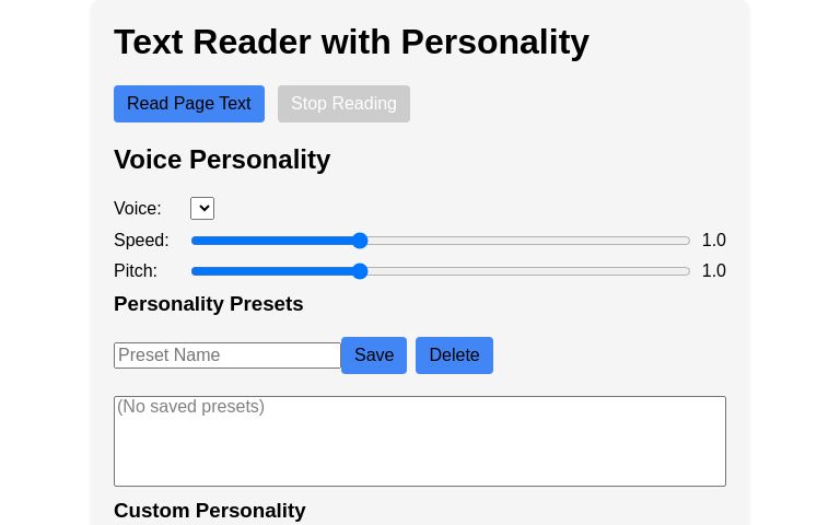 Text Reader with Personality ― Perchance Generator